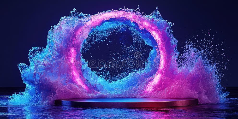 Vibrant Water Splash with Illuminated Ring at Nighttime Creating a ...