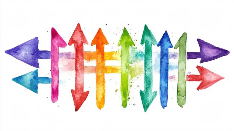Vibrant Watercolor Arrows Pointing in Various Directions Stock Image ...