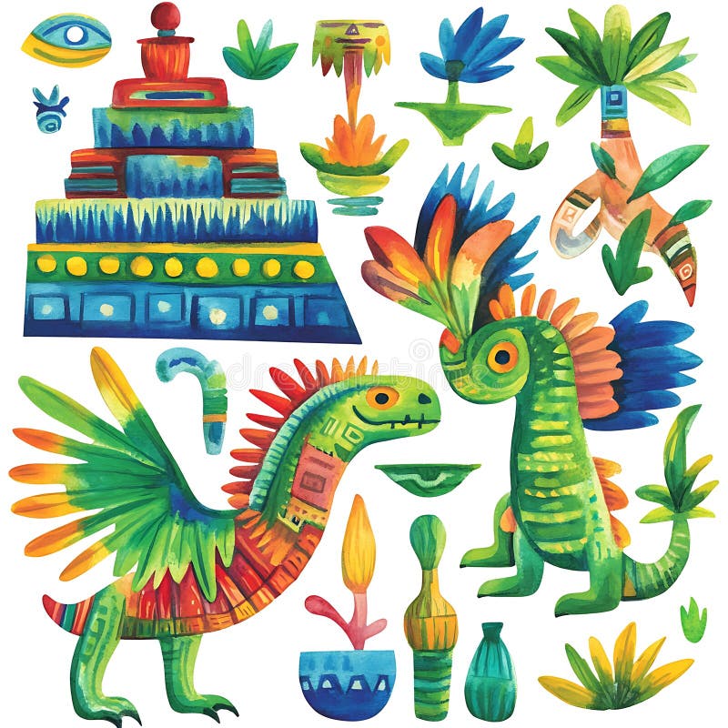 Vibrant Watercolor Collection of MayanInspired Mythical Creatures ...