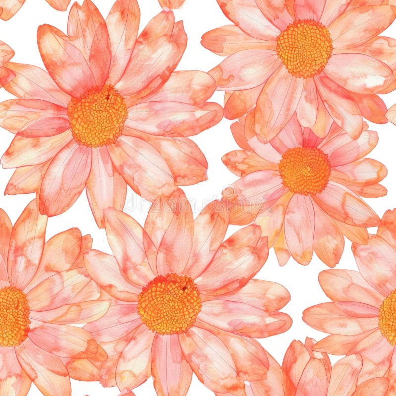 Vibrant Watercolor Daisy Pattern on White Background Stock Image ...