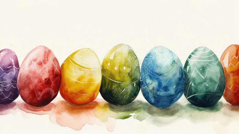 Vibrant Watercolor Easter Eggs on White. a Collection of Colorful ...