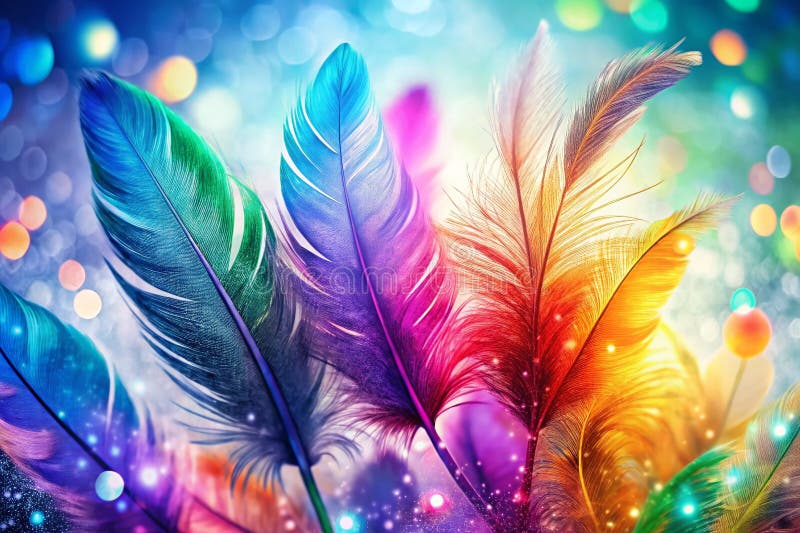Vibrant Watercolor Feather Clip Art Collection Bokeh Effect on White ...