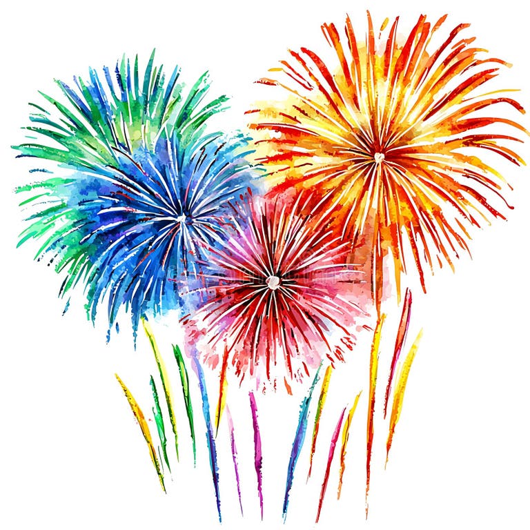 Vibrant Watercolor Fireworks Explode in a Celebration of Color Stock ...