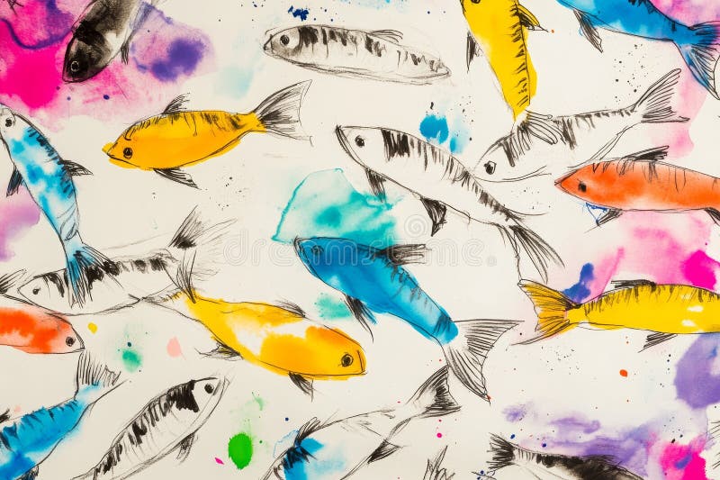 Vibrant Watercolor Fish Pattern Colorful Splashes Stock Photos - Free & Royalty-Free Stock ...