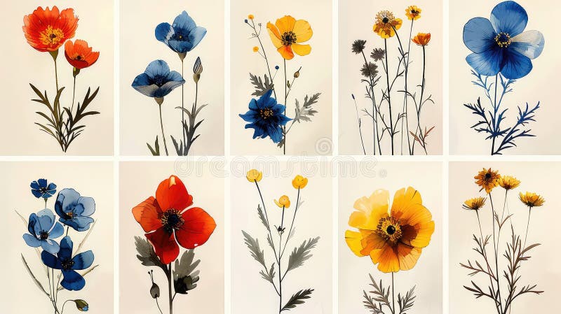 Vibrant Watercolor Floral Array: a Hand-Drawn Collection of Various ...