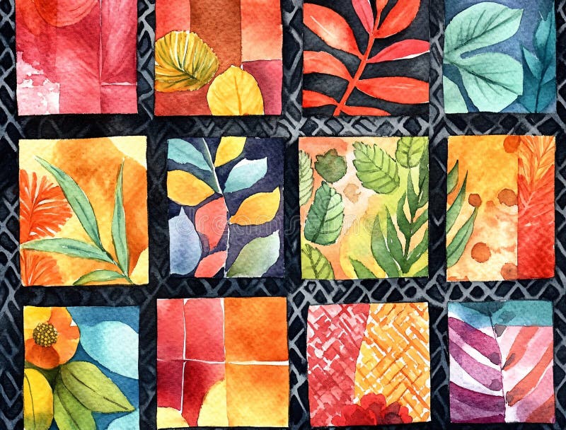 Vibrant Watercolor Floral Patchwork Design High Quality Image Stock ...