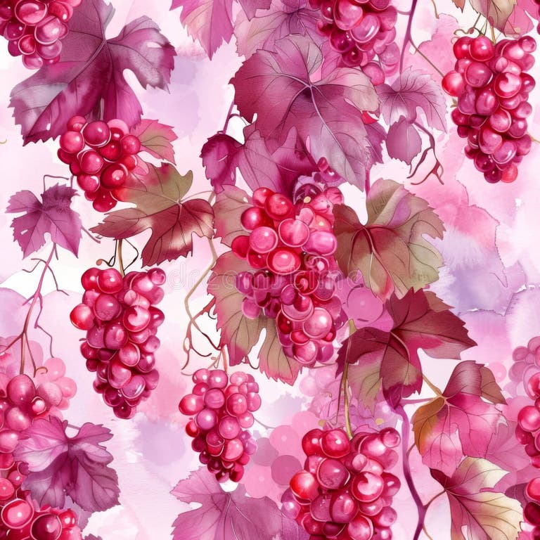 Vibrant Watercolor Grapevine Pattern for Elegant Fabric Design Stock ...