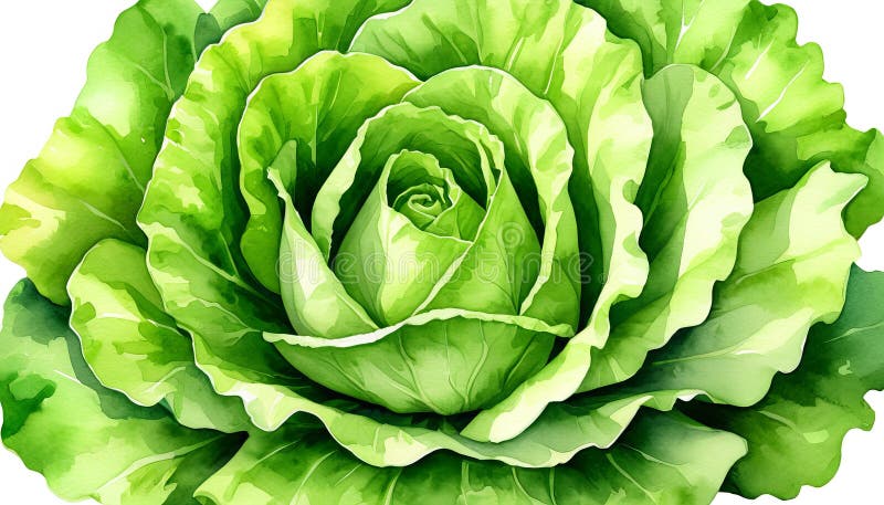 Vibrant Watercolor Green Cabbage Art with Lush Leaf Patterns Stock ...