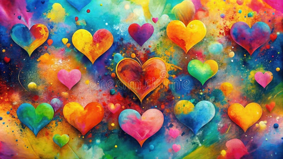 Vibrant Watercolor Hearts Exploding with Joyful Color and Passion ...