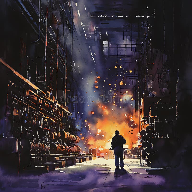 Watercolor of Fireworks at a Factory with Pyrotechnics Stock ...