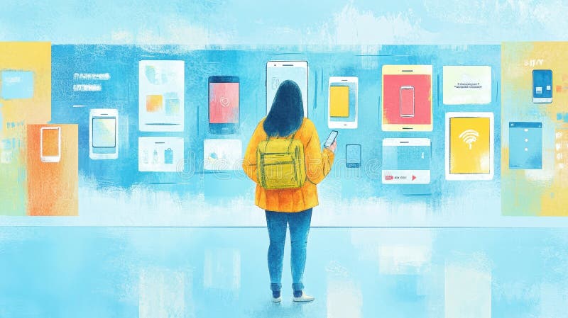 Vibrant Watercolor Illustration of a Person with Devices Stock Image ... Vibrant Watercolor Illustration of a Person with Devices Stock Image ...