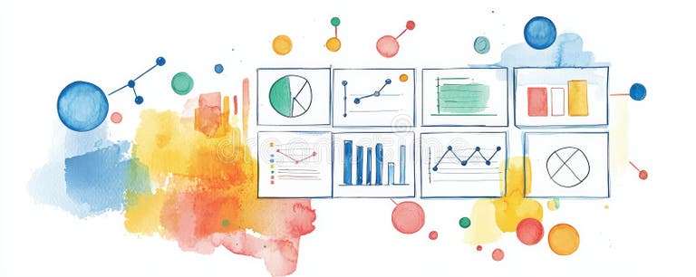 Vibrant Watercolor Illustration Featuring Charts and Graphs Perfect for ...