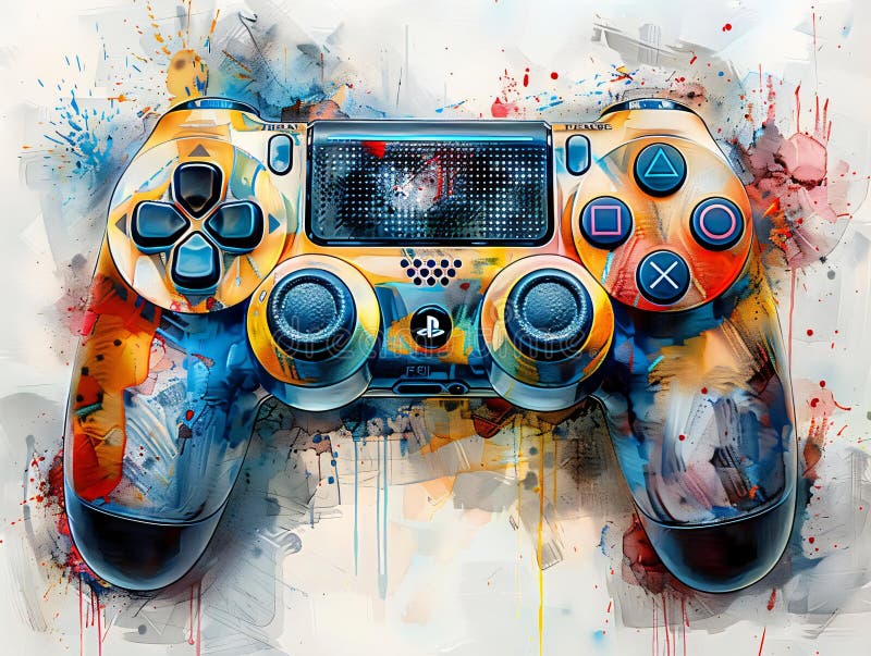 Vibrant Watercolor Illustration Game Controller Set Against Dynamic ...