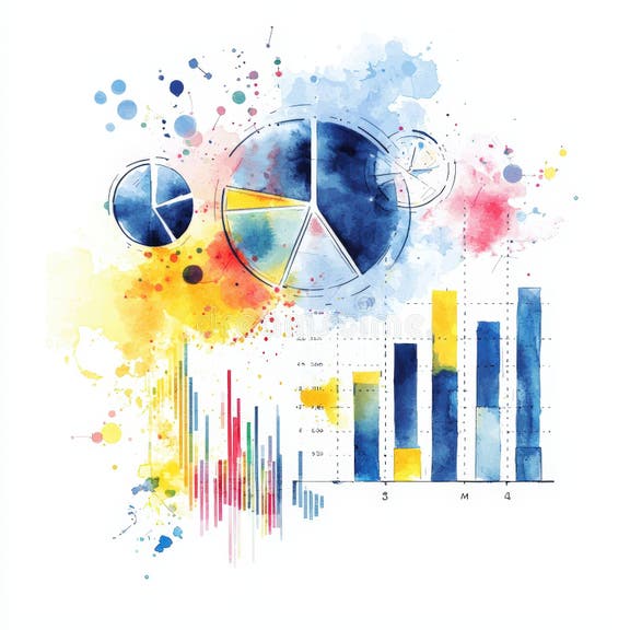 Vibrant Watercolor Illustration of Graphs and Charts Perfect for ...