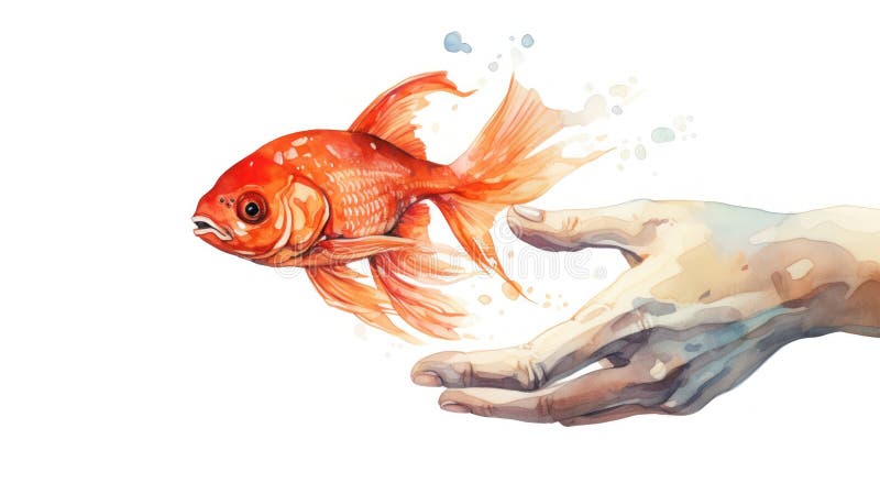 Vibrant Watercolor Illustration of Hand Holding Red Fish AI Generated ...