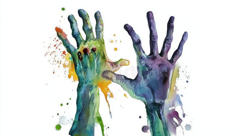 Vibrant Watercolor Illustration of Two Reaching Hands Symbolizing Hope ...