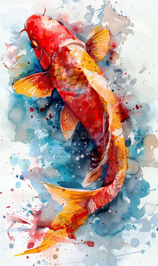 Vibrant Watercolor Koi Fish Artwork. Generate AI Stock Illustration ...