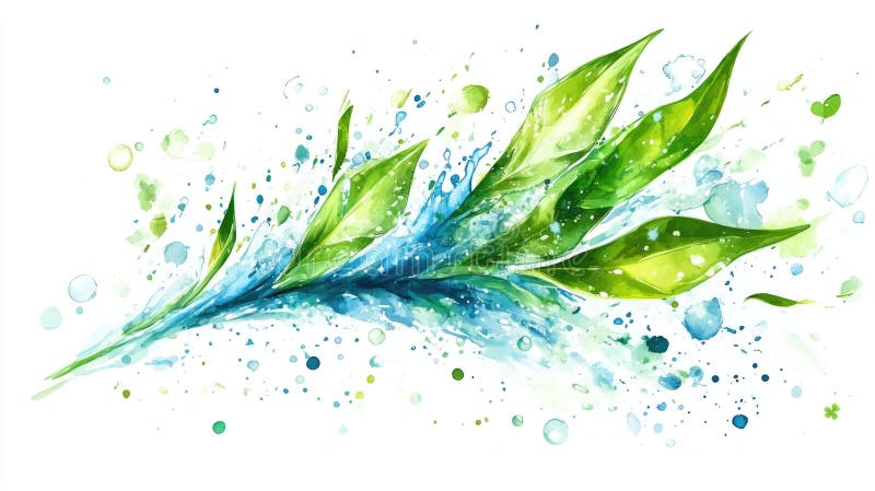 Vibrant Watercolor Leaves with Abstract Splash Design on White ...