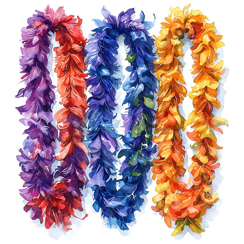 Vibrant Watercolor Lei Trio Stock Illustration - Illustration of ...