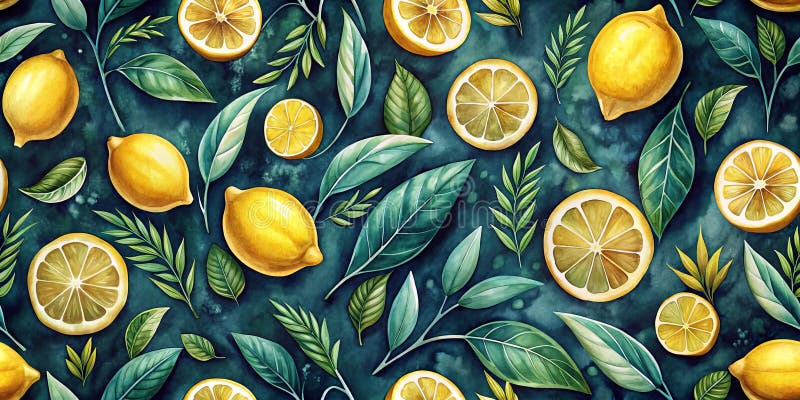 Vibrant Watercolor Lemon and Leaf Pattern for Summer Designs ...