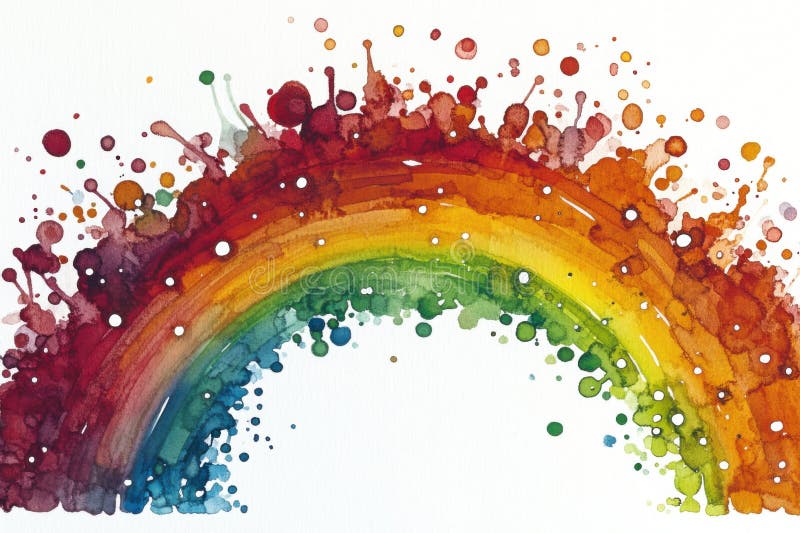 Vibrant Watercolor Rainbow Arc with Abstract Splatter Design for Creative Projects Stock ...