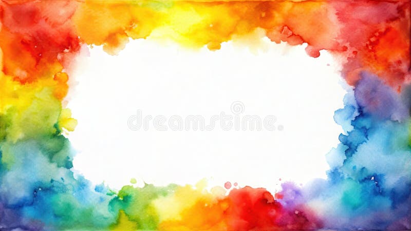 Vibrant Watercolor Rainbow Border with a Blank Center for Text or ...