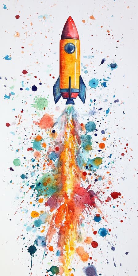 Vibrant Watercolor Rocket Launch Capturing the Spirit of Innovation and ...