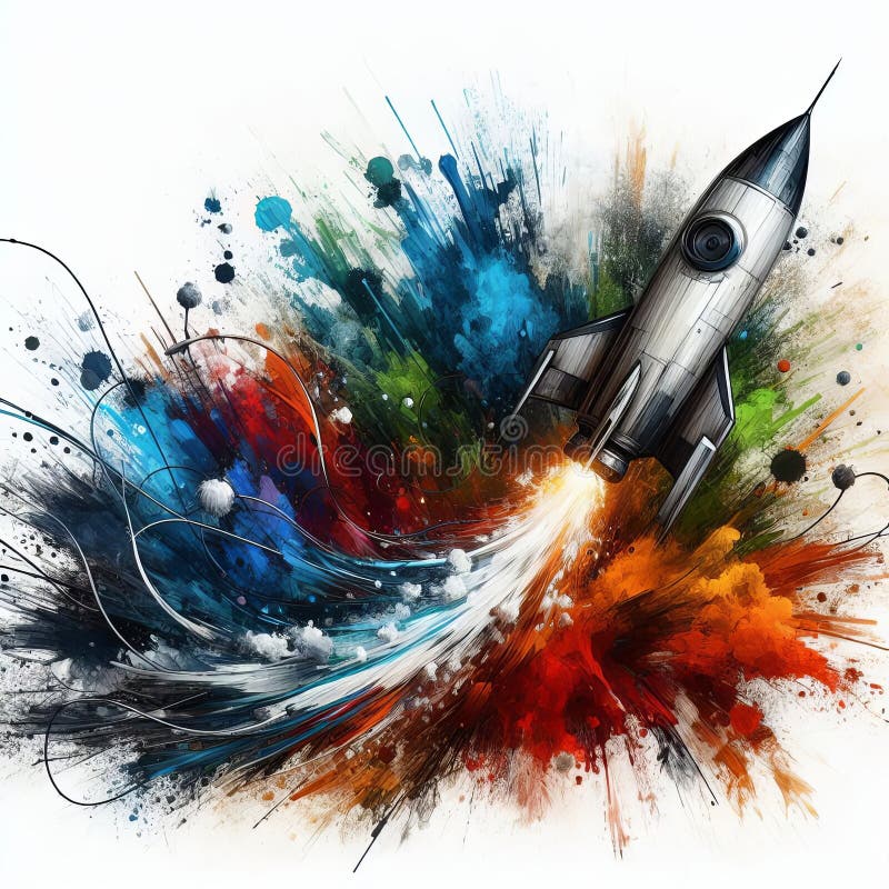 Vibrant Watercolor Rocket Launch Stock Illustration - Illustration of ...