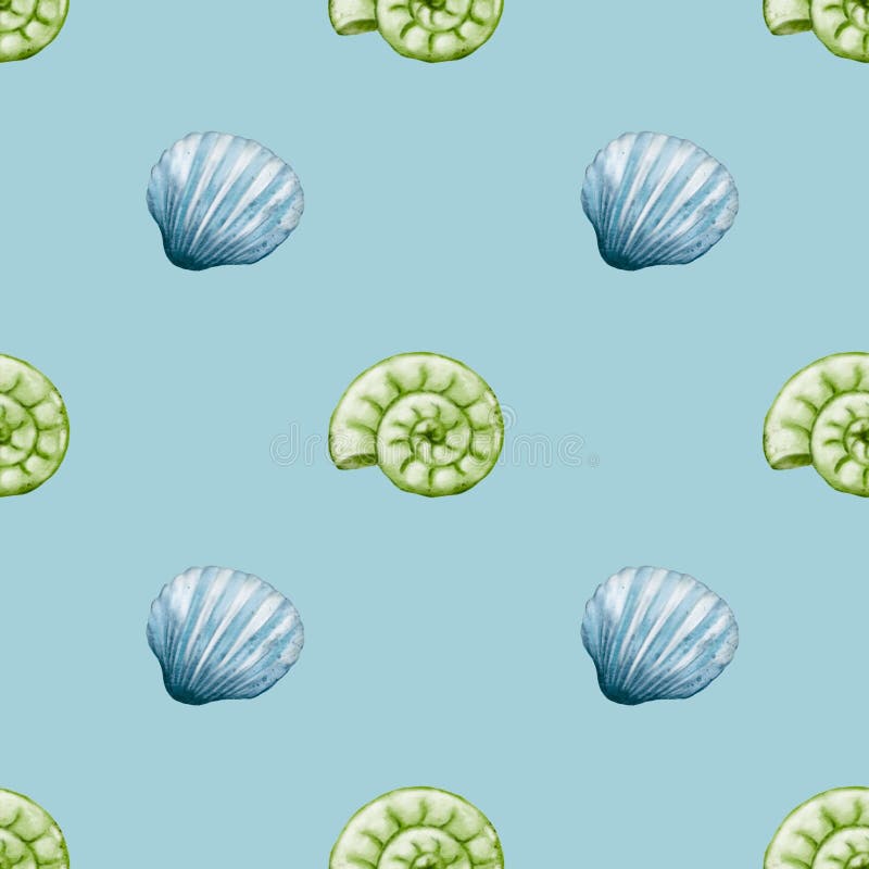 Vibrant Watercolor Shell Pattern for Textile and Packaging Design Stock ...