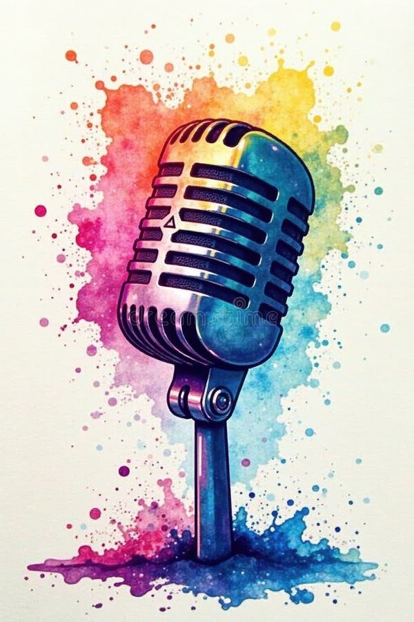 Vibrant Watercolor Splash; Microphone, Notepad , Notepad, Texture Stock ...