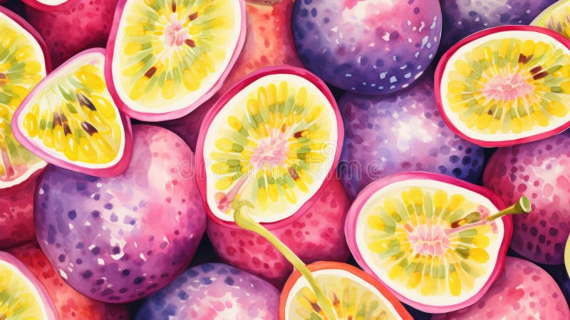 Vibrant Watercolor Tropical Fruit Background with Illusory Hyperrealism ...
