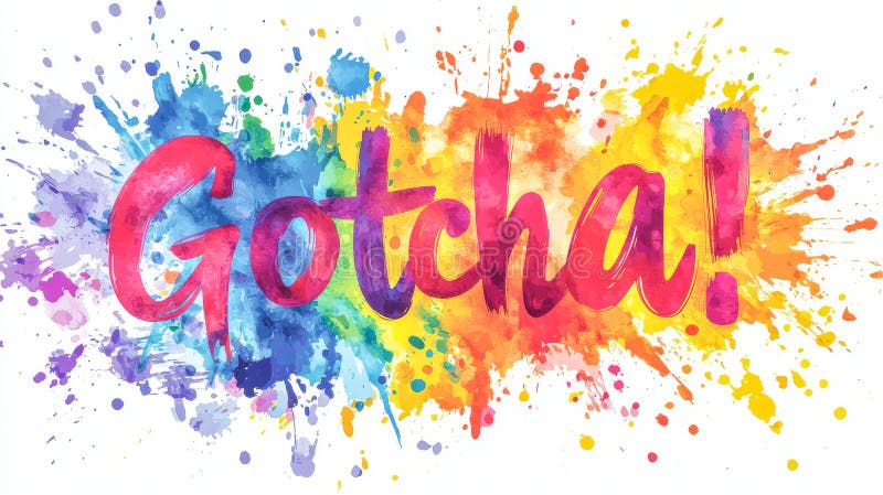 Vibrant Watercolor Typography with Gotcha! Text on Colorful Paint ...