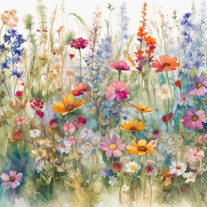 Vibrant Watercolor Wildflower Border for Invitations and Scrapbooking ...