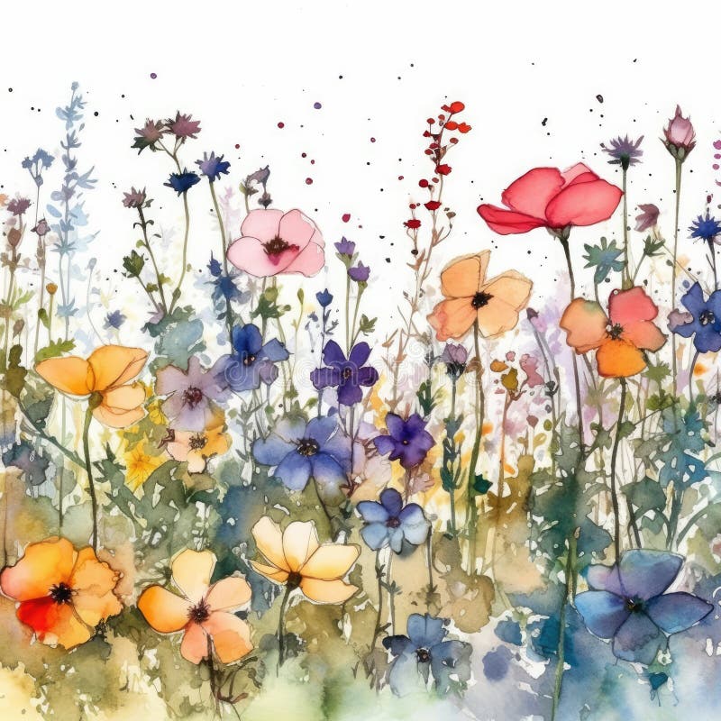 Vibrant Watercolor Wildflower Border for Invitations and Scrapbooking ...