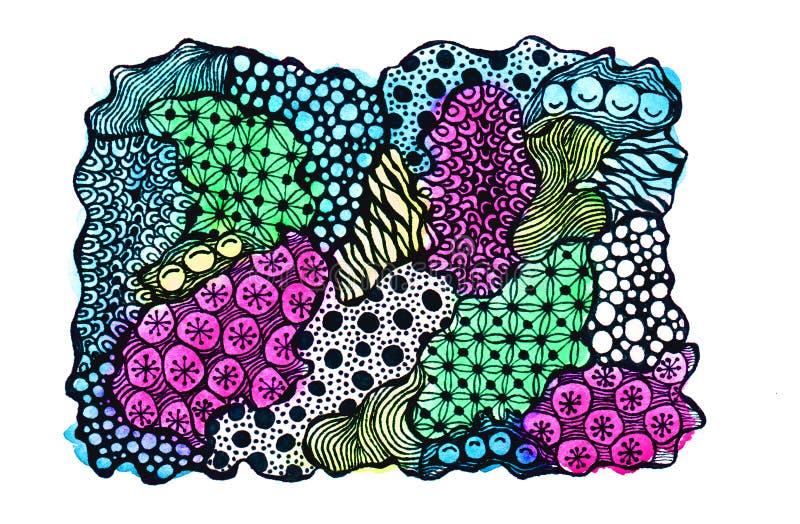 Watercolor Zentangles Stock Illustrations – 13 Watercolor Zentangles ...