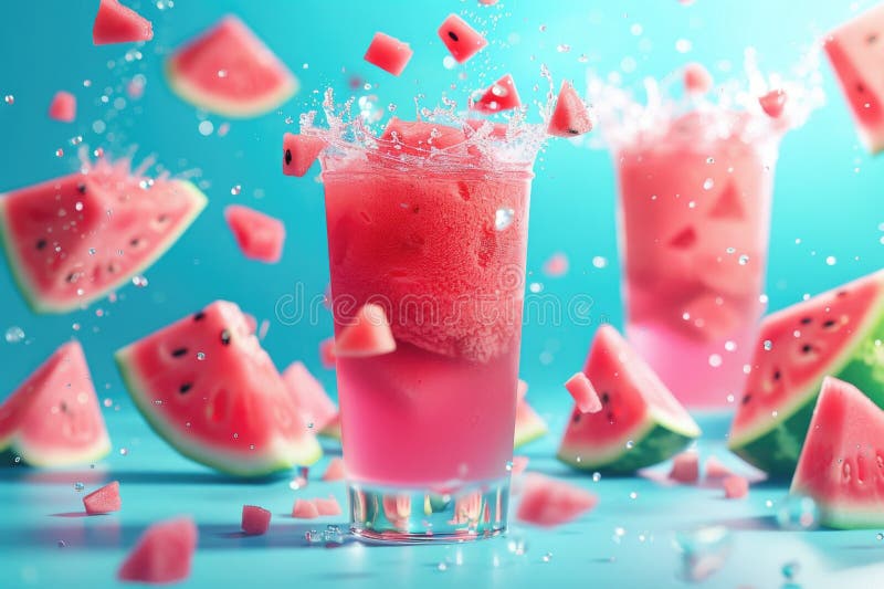 Vibrant Watermelon Drink Splashing with Fresh Watermelon Slices Against ...