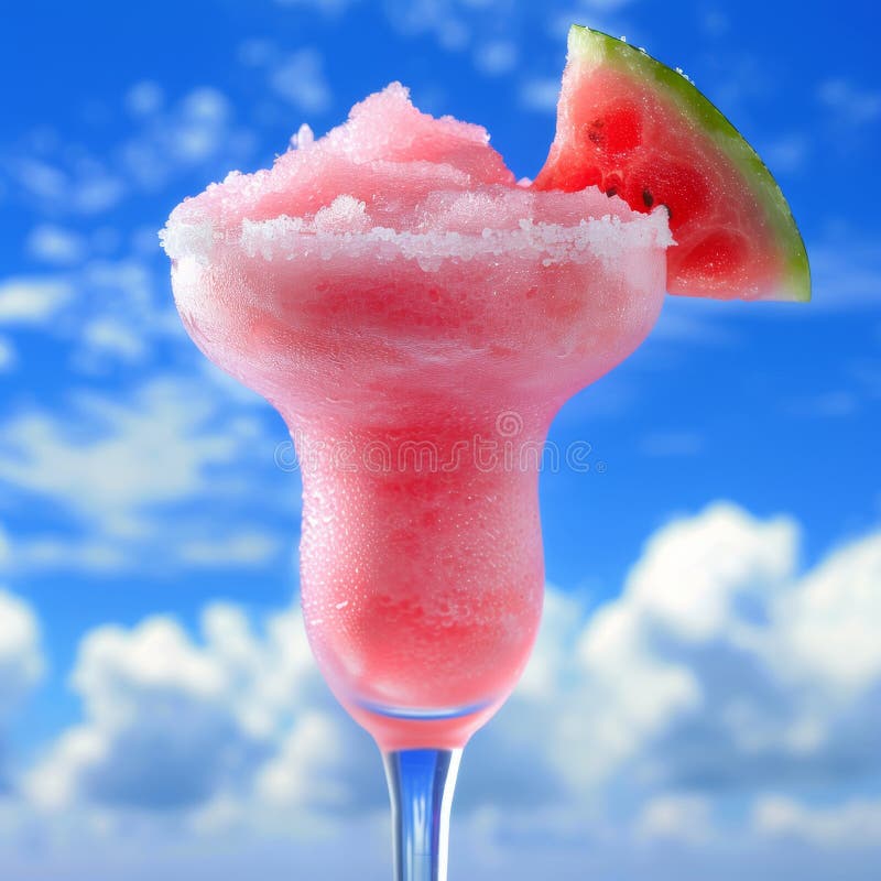 Vibrant Watermelon Margarita Ad on Blue Sky, High Res, Hyper Realistic ...