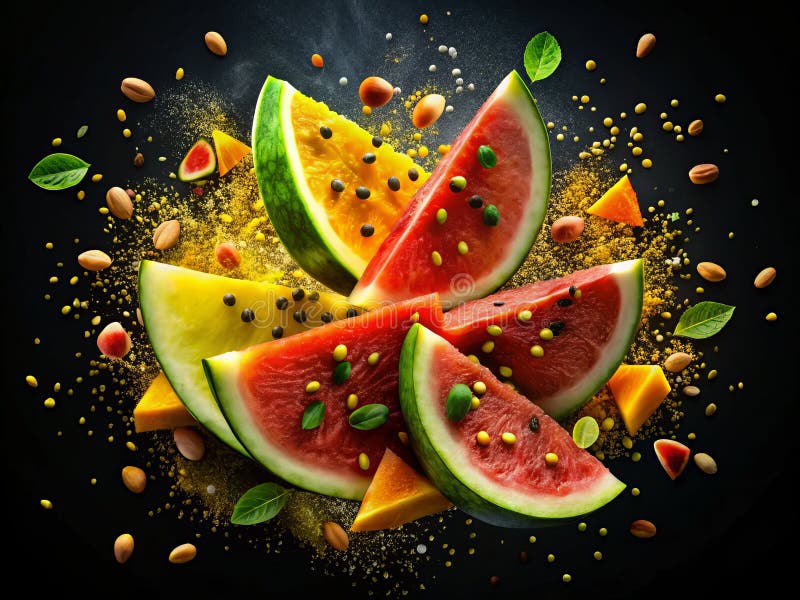Vibrant Watermelon Slices Explode Against a Bold Black Background a ...