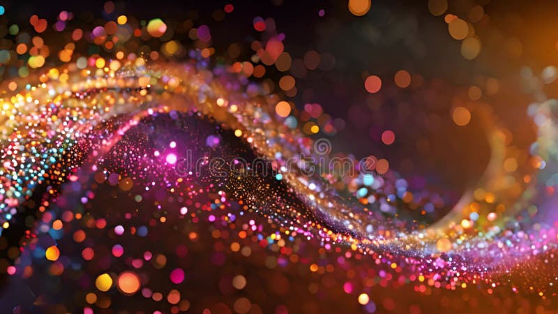 Colorful Particle Wave Under Black Night Sky with Sparkling Lights ...