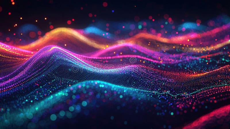 Vibrant Wave Patterns in Colorful Light Creating a Mesmerizing Digital ...