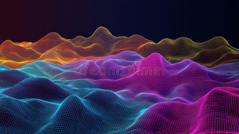 Vibrant Waves: 3D Wireframe Grid Landscape. Generative AI Stock Photo ...