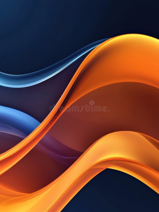Dynamic Abstract Glossy Waves Flowing in Vibrant Orange and Blue ...