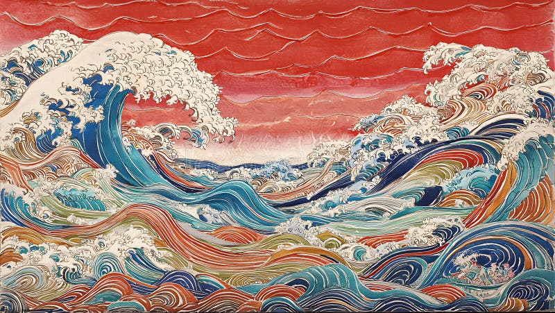 Vibrant Waves in a Stunning Japanese Art Style Stock Photo - Image of ...