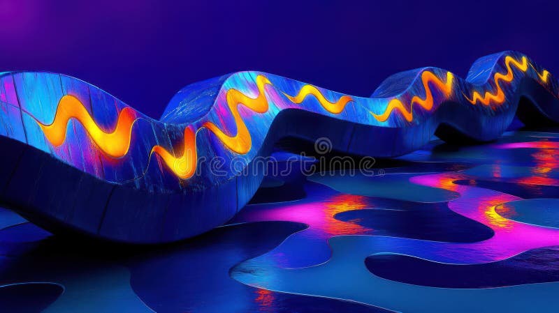 A Vibrant, Wavy Installation with Illuminated Patterns, Creating an ...