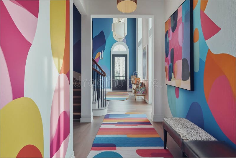 Vibrant Welcoming Entryway with Bright Colors, Plants, and Eclectic ...