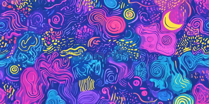 Vibrant Whimsical Abstract Doodle Pattern Featuring Irregular Shapes ...