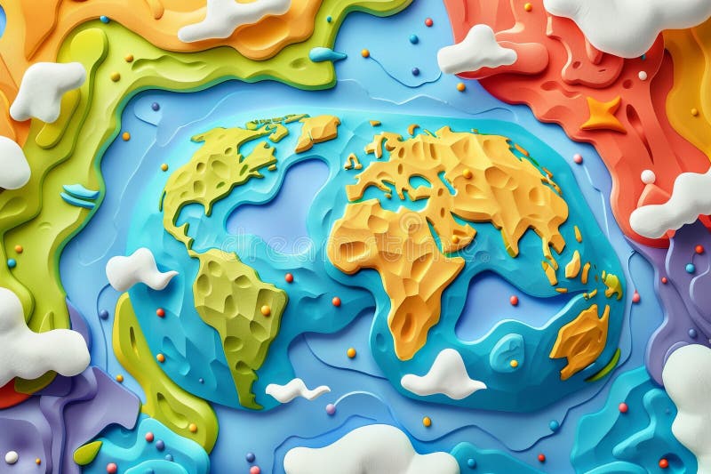 A Vibrant and Whimsical Claystyle Illustration Depicting the Planet ...