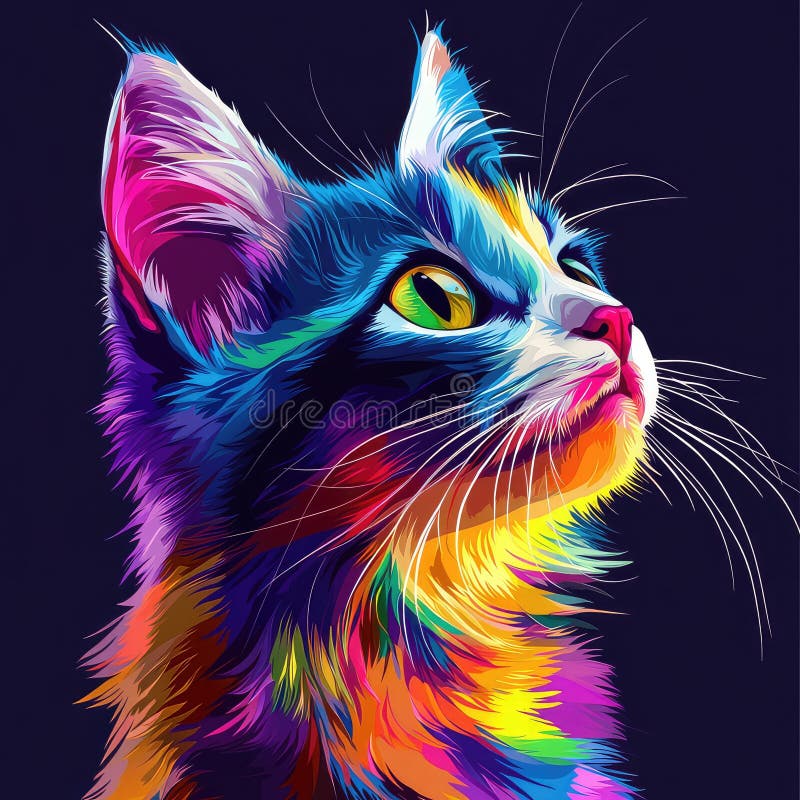 Vibrant and Whimsical Colorful Cat Illustration Stock Image - Image of ...