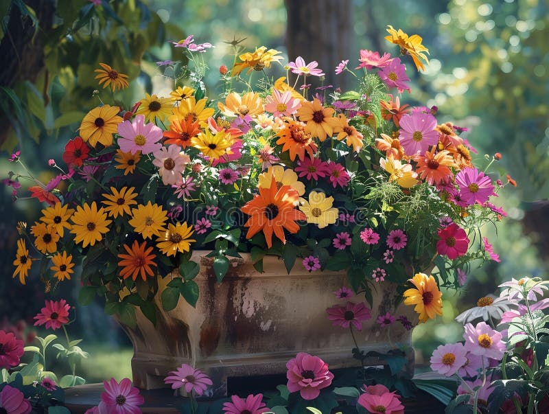 Vibrant and Whimsical Container Garden Overflowing with Lush Blooms and ...