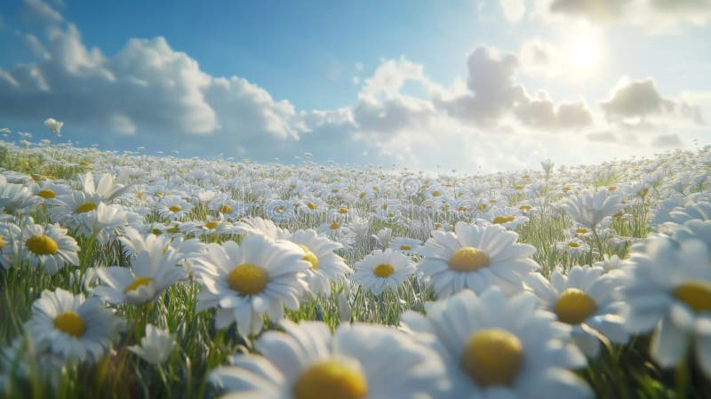 Vibrant White Daisy Field Under a Sunny Sky Stock Illustration - Illustration of calm, flora ...